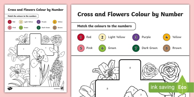 FREE! - Cross and Flowers Colour by Number (teacher made)
