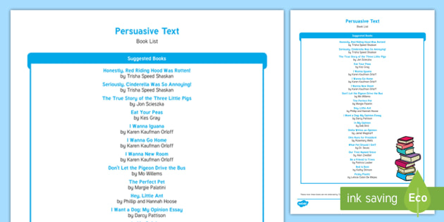 Persuasive Text Book List (teacher made)