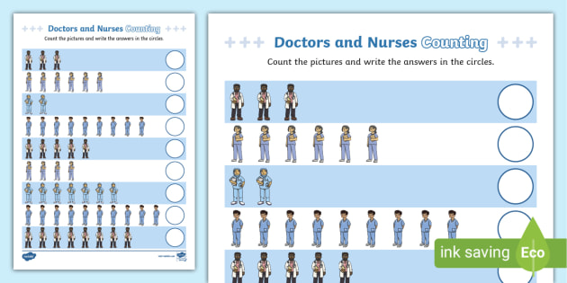 👉 Doctors and Nurses Counting Worksheet (teacher made)