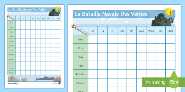 Verbs Battle Ships Game French (teacher made)