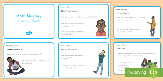 Multiplication and Division, Multiples and Factors Math Challenge Cards