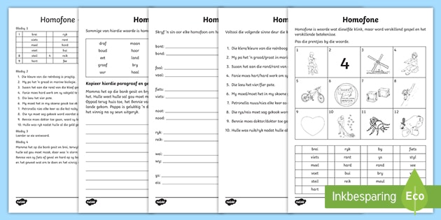 Homofone Aktiwiteite (Teacher-Made)