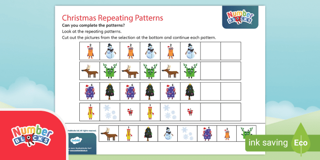 Numberblocks: Christmas Repeating Patterns Worksheet