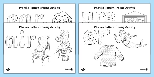 ear, air, ure, er Phase 3 Phonics Pattern Tracing Activity