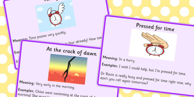 Time Idioms Meaning Cards - time idioms, meaning, cards, time