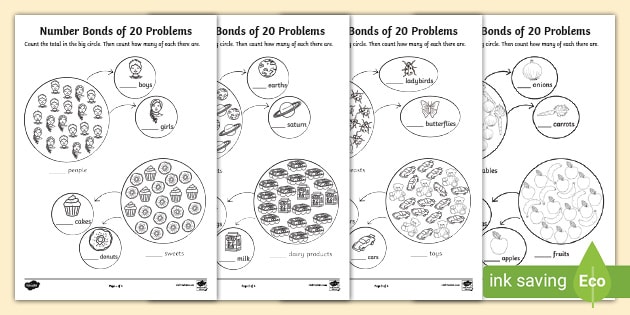 Number Bonds to 20 Problems Worksheet (Teacher-Made)
