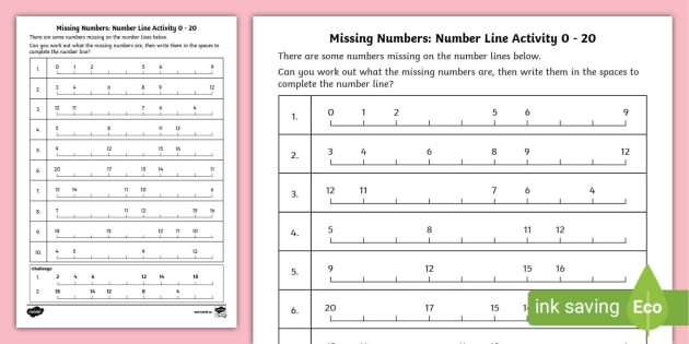Missing Numbers Number Line Activity 0-20