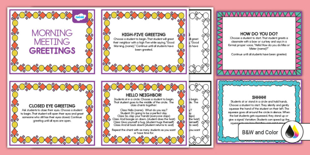 Morning Meeting Greetings Idea Cards (teacher made)