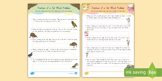 Stage 6 Fractions of a Set Word Problems (teacher made)