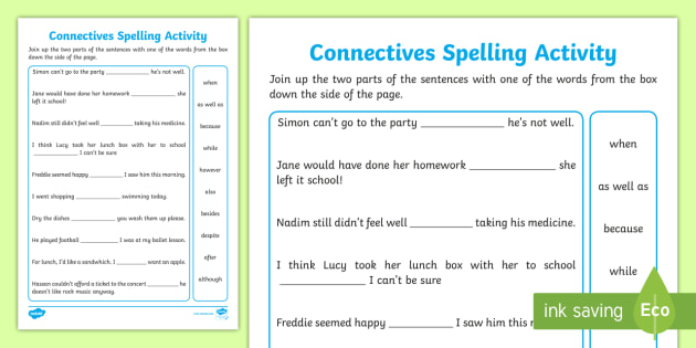Connectives Spelling Activity - connectives, spelling, activity