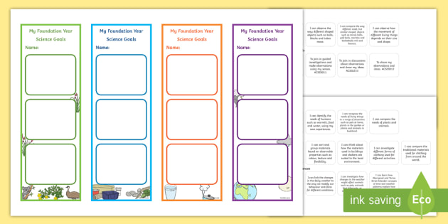 Foundation Australian Curriculum Science Goals Bookmarks