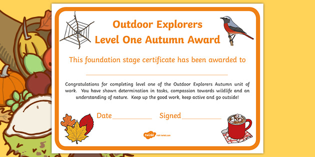 Outdoor Explorers Certificates Autumn Certificates