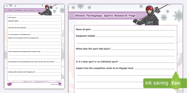 Winter Paralympic Sports Research Page (teacher made)