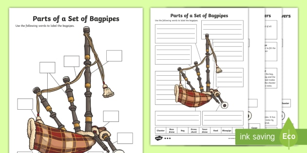 Parts of a Set of Bagpipes Differentiated Worksheet / Worksheets