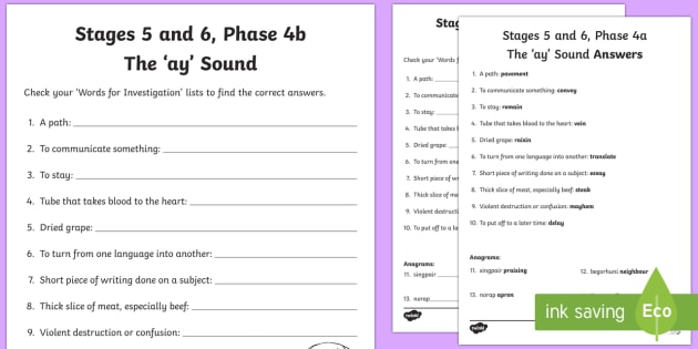 ay Word Worksheet - NI Phase 4b Phonics