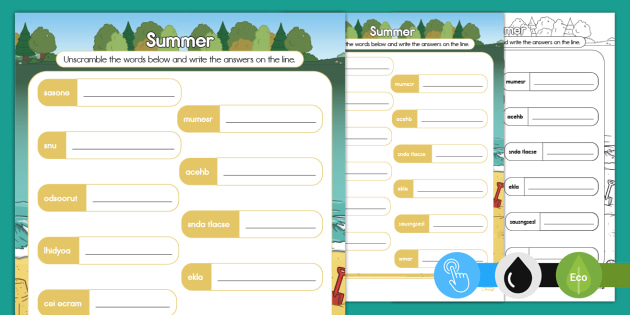 Primary Summer Word Scramble (teacher made)