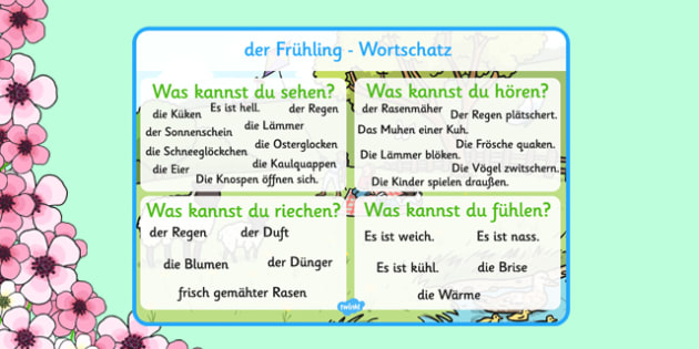 Spring Themed Senses Word Mat German (teacher made)