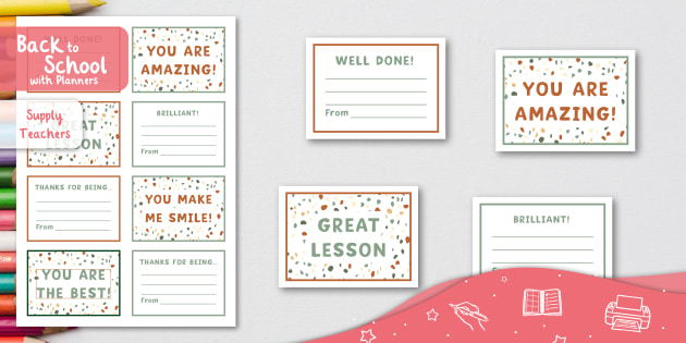 * NEW * Compliment Cards | Back to School for Supply Teachers | Spotty Boho