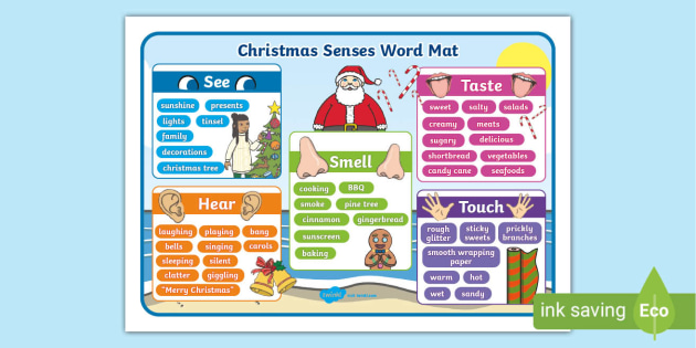 Christmas Senses Word Mat - Australia (teacher made)