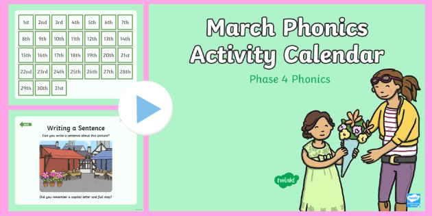 Phase 4 March Phonics Activity Calendar PowerPoint