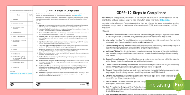 FREE! - GDPR: 12 Steps to Compliance Checklist