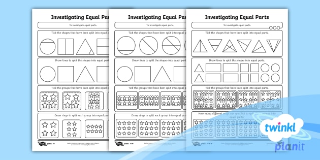 👉 Investigating Equal Parts Maths Activity Sheets Year 2