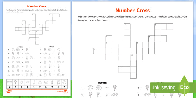 Ks2 Summer Themed Number Cross Worksheet Teacher Made