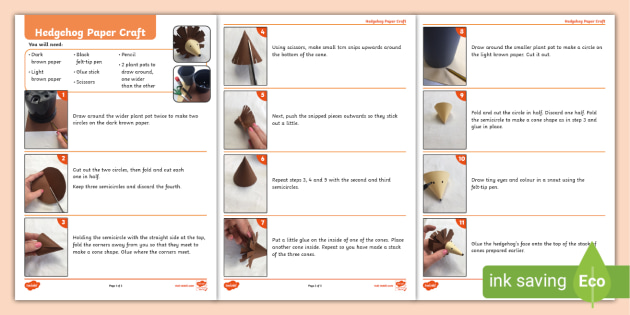 Hedgehog Paper Craft (teacher made)