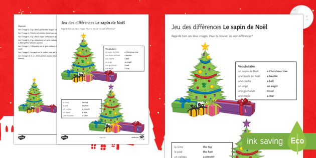 Christmas Tree Spot the Differences Worksheet / Worksheet French -French