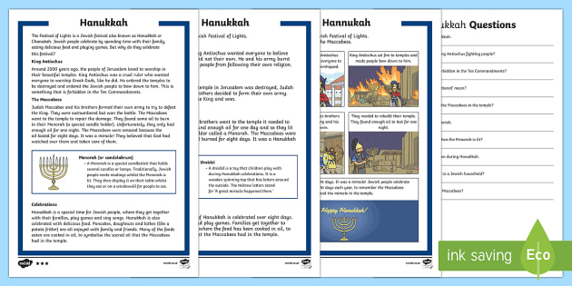 KS1 Hanukkah Differentiated Reading Comprehension Activity