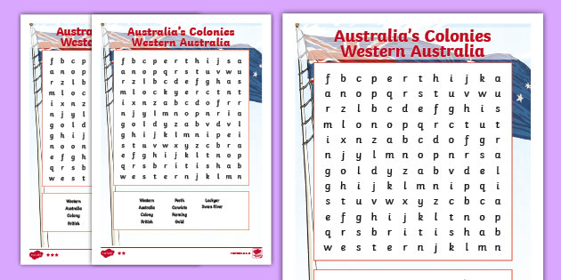 Crash Course Australia Colony Western Australia Word Search