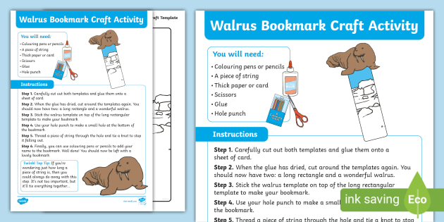 FREE! - Walrus Bookmark Craft Activity (teacher made)
