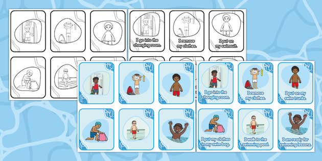 Boys' Getting Dressed for Swimming Lessons Sequencing Cards