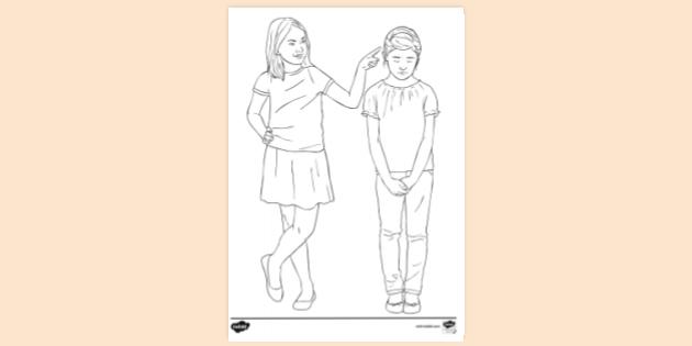 FREE! - Bully Laughing Pointing Sad Child Colouring Sheet | Colouring ...