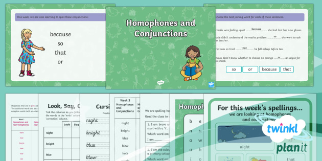PlanIt English Y2 Term 3B W3: Homophones and Conjunctions Spelling Pack