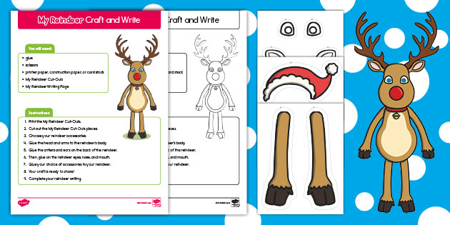 Reindeer Craft and Writing Activity | K-2 Worksheet | Twinkl