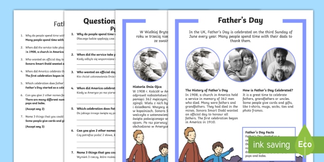 KS1 Father's Day Differentiated Reading Comprehension Activity English ...