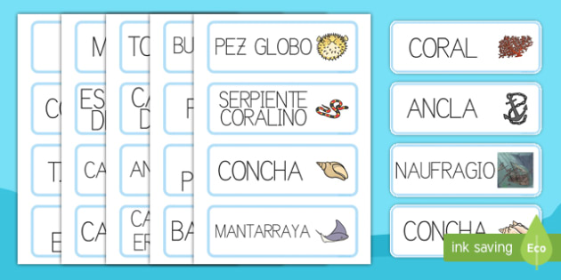 Bajo el mar Tarjetas de vocabulario (teacher made)