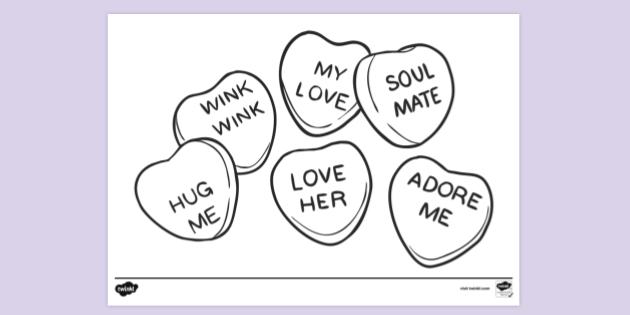 FREE! - Candy Hearts Colouring Sheet | Colouring Sheets