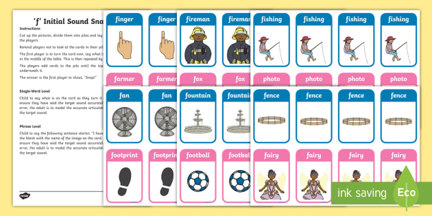 /f/ Initial Sound Snap Card Game (teacher made)