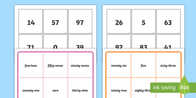 Number Words Bingo 0-100