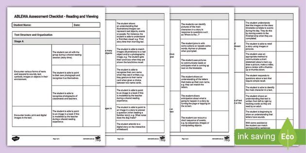 Pre-Foundation Assessment Checklist - Reading and Viewing