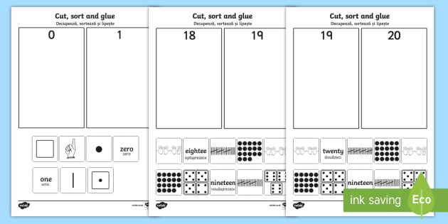 Cut and Stick Number Sort Worksheet / Worksheet English/Romanian - Cut and