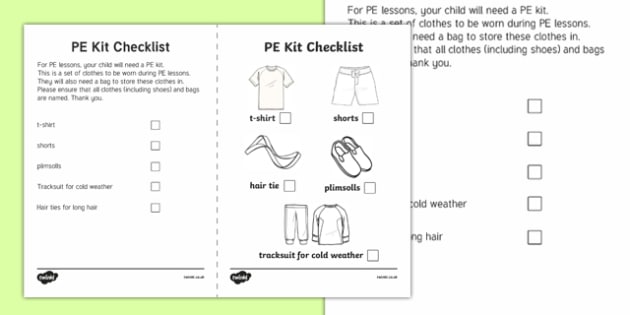 PE Kit Checklist for Parents