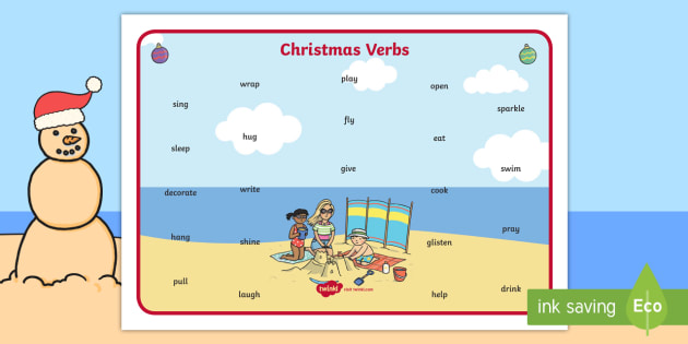 Australian Christmas Verbs Word Mat - Vocabulary, word list