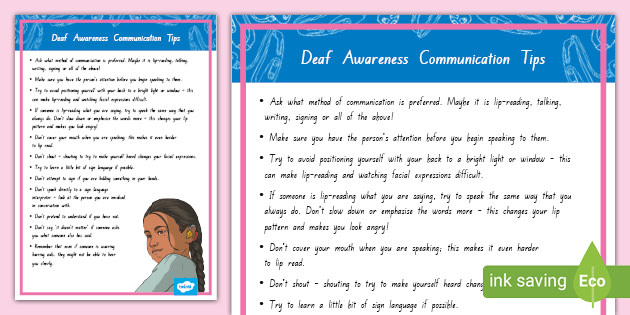 Deaf Awareness Communication Tips (teacher made)