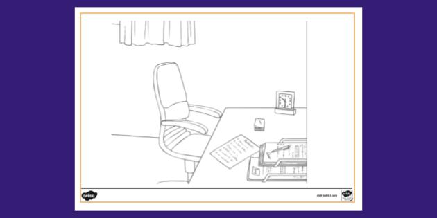 FREE! - Office Chair and Desk Background Colouring Sheet