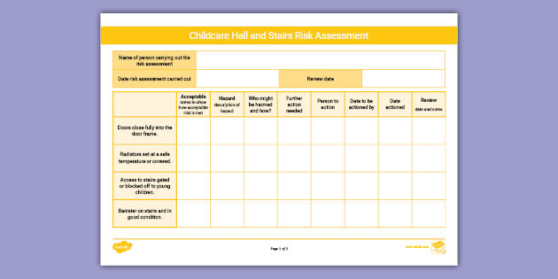 Childcare Hall and Stairs Risk Assessment Template