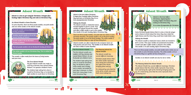 KS1 Advent Wreath Differentiated Reading Comprehension Activity