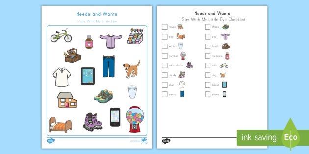 Needs and Wants I Spy Activity
